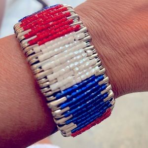 Jewelry | Red White And Blue Stretch Safety Pin Bracelet | Poshmark